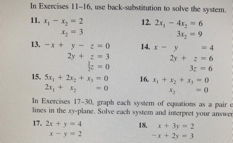 Solved 14. 29 + In Exercises 11-16, use back-substitution to | Chegg.com