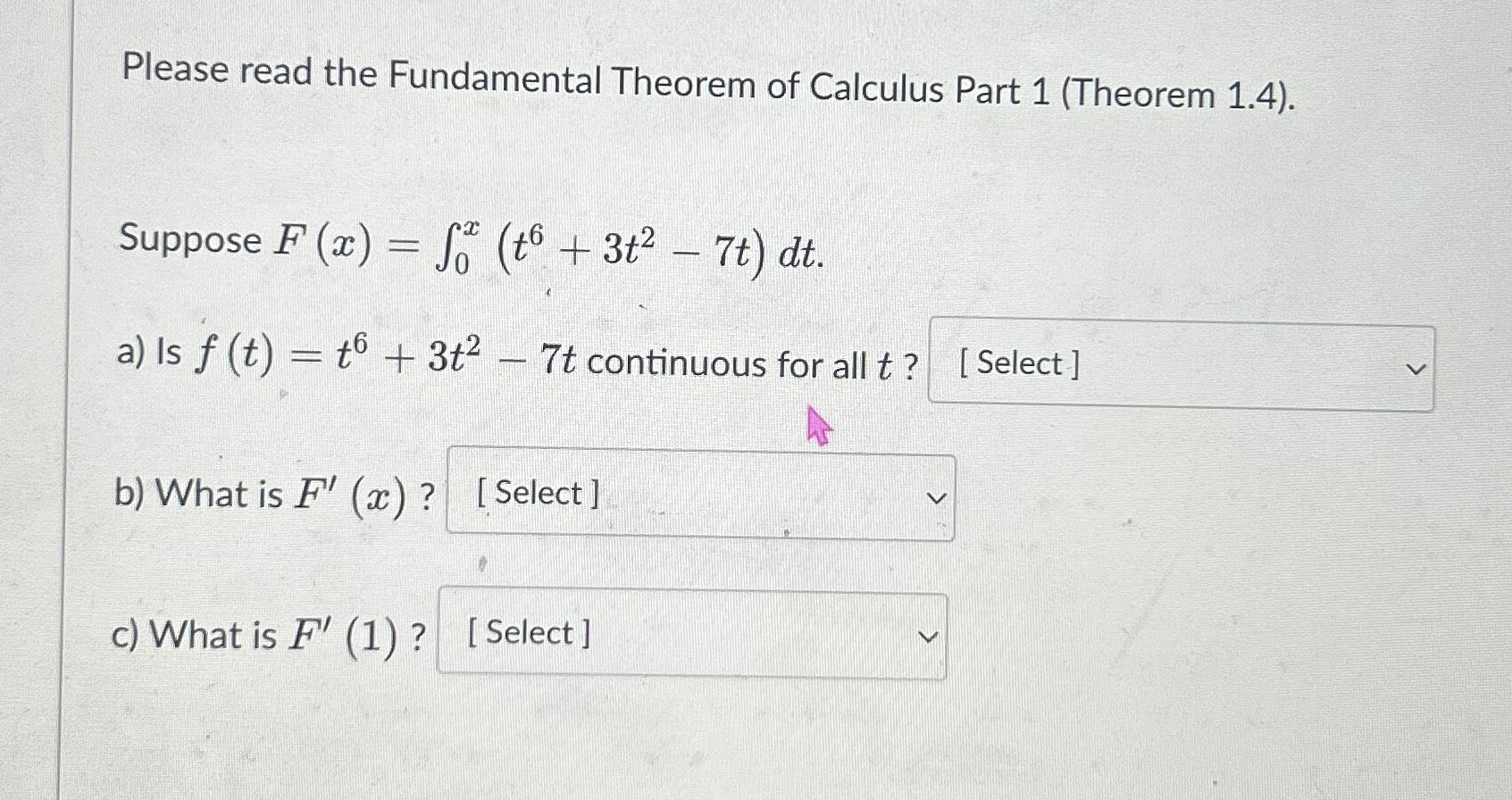Solved Please read the Fundamental Theorem of Calculus Part | Chegg.com