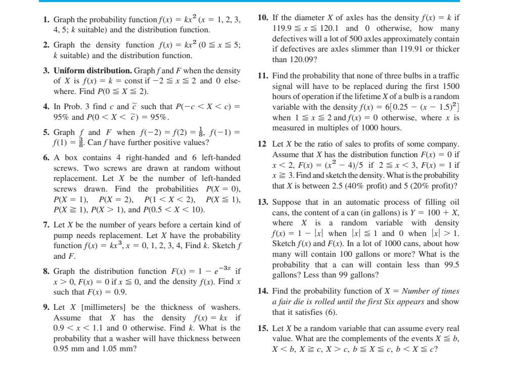 Solved 1. Graph the probability function f(x) = kx²(x = 1, | Chegg.com