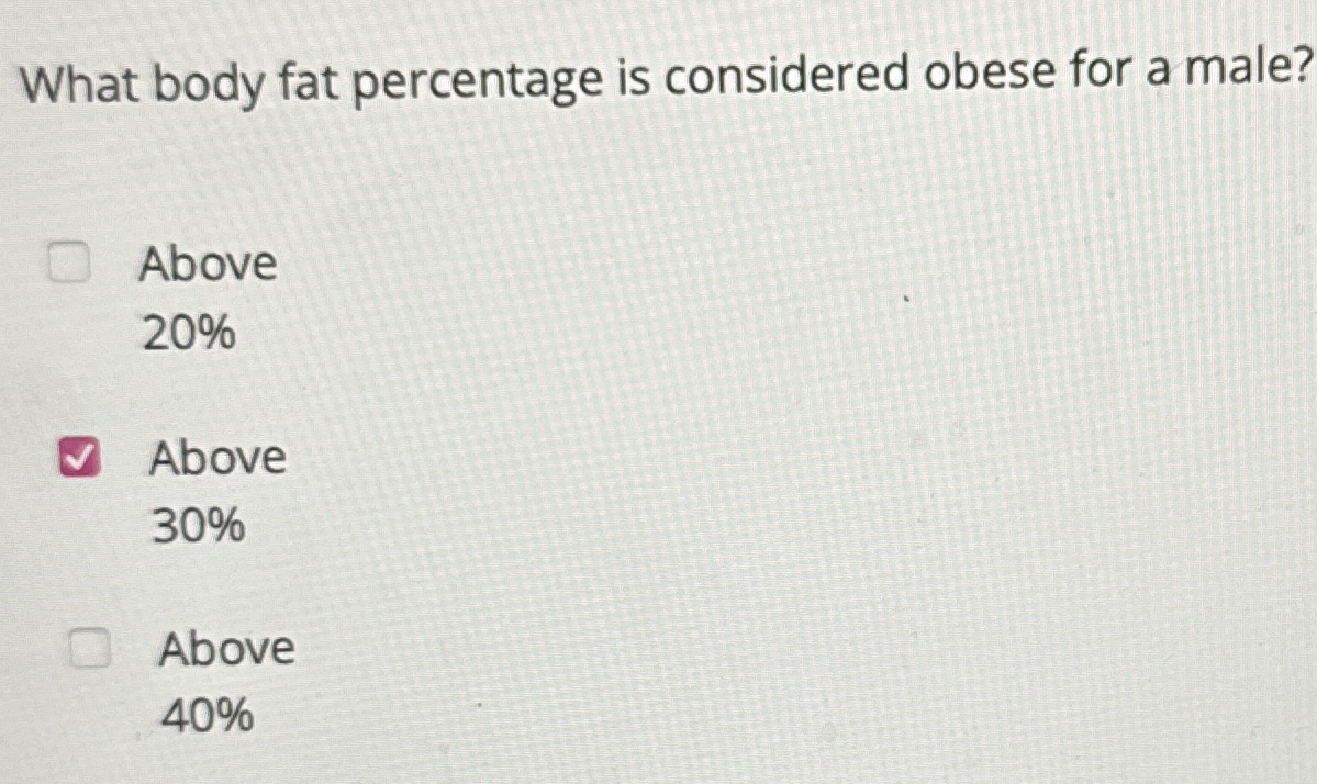 Solved What body fat percentage is considered obese for a | Chegg.com