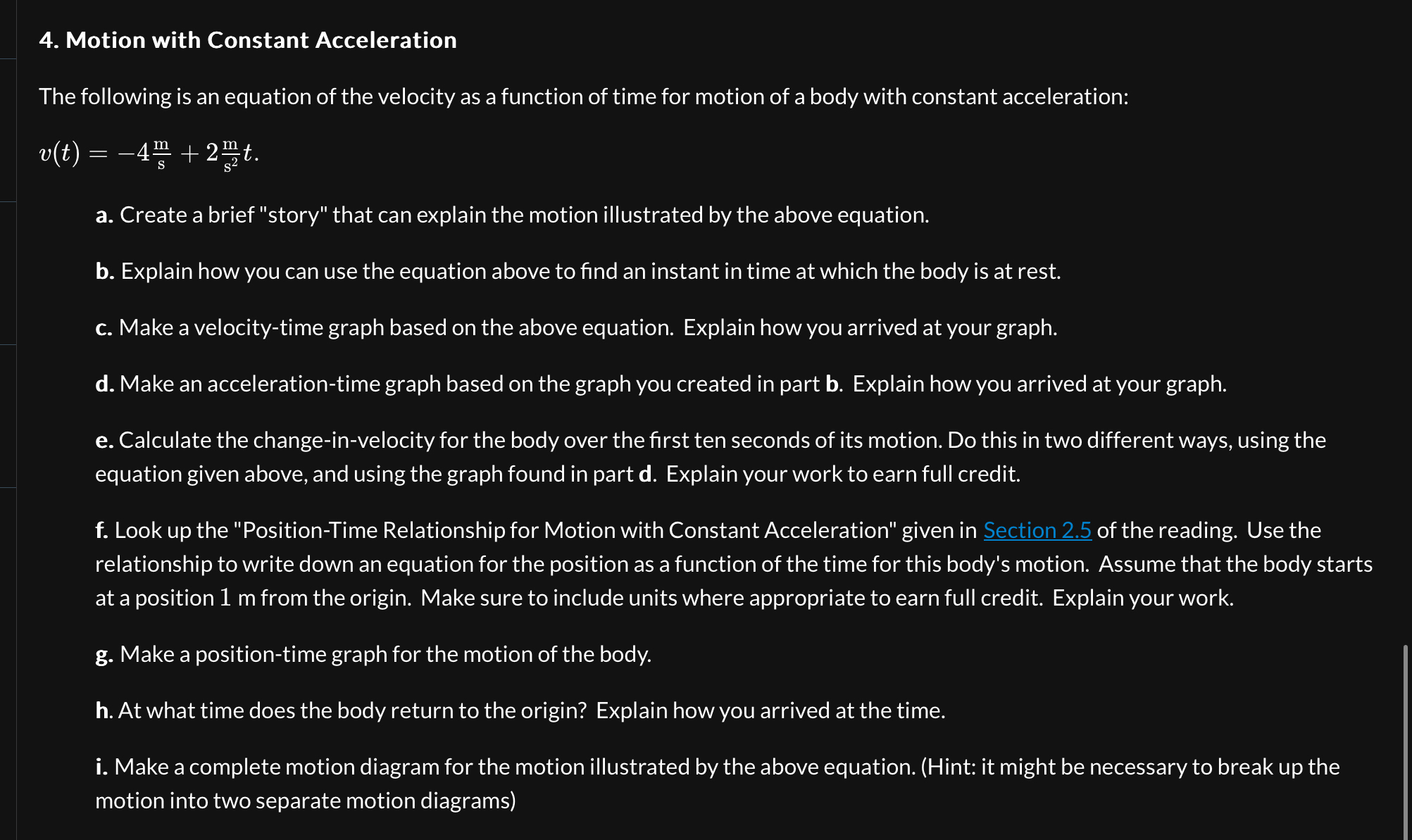 Solved Motion with Constant AccelerationThe following is an | Chegg.com