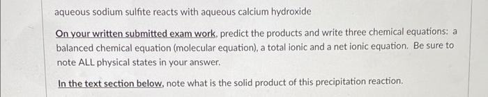 Solved aqueous sodium sulfite reacts with aqueous calcium | Chegg.com
