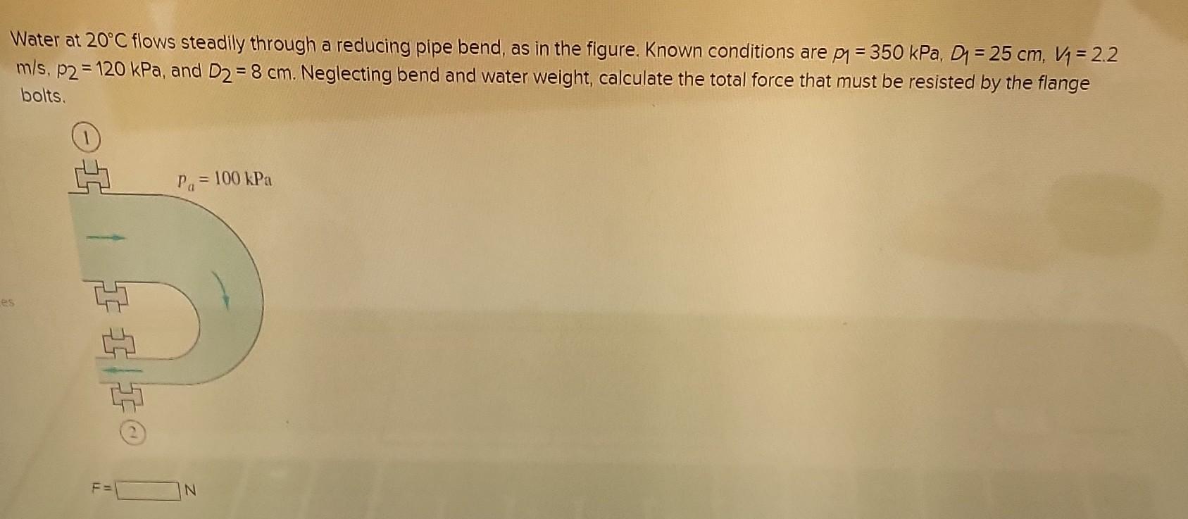 Solved Water at 20∘C flows steadily through a reducing pipe | Chegg.com