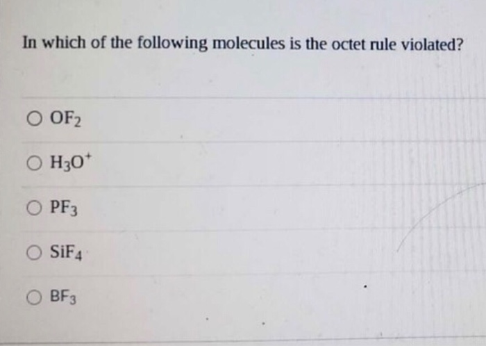 Solved In which of the following molecules is the octet rule | Chegg.com