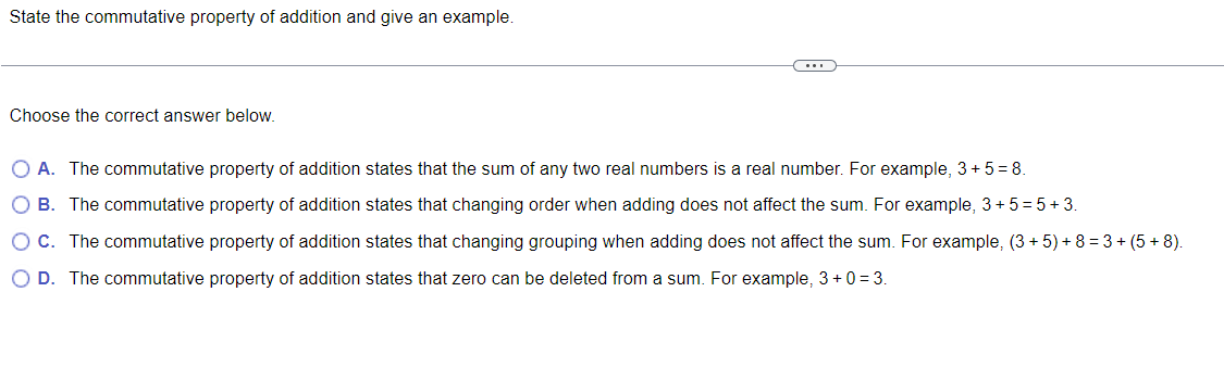 Solved State the commutative property of addition and give | Chegg.com