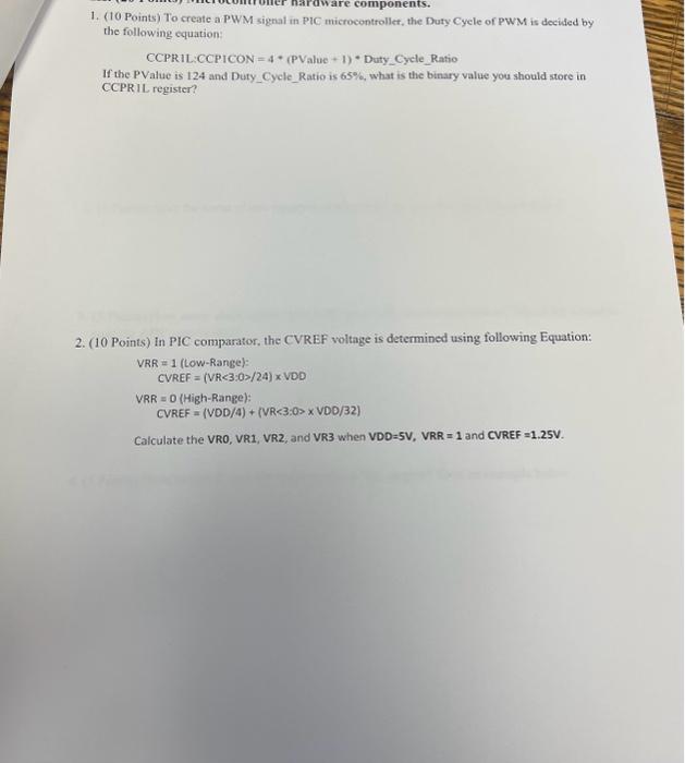 Solved 1. (10 Points) To create a PWM signal in PIC | Chegg.com