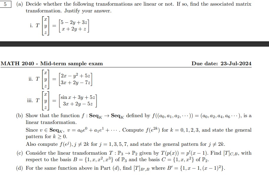 Solved 5 (a) ﻿Decide whether the following transformations | Chegg.com