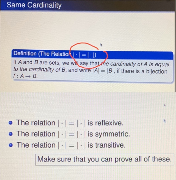 Solved Same Cardinality Definition (The Relation : 1=1:1), | Chegg.com