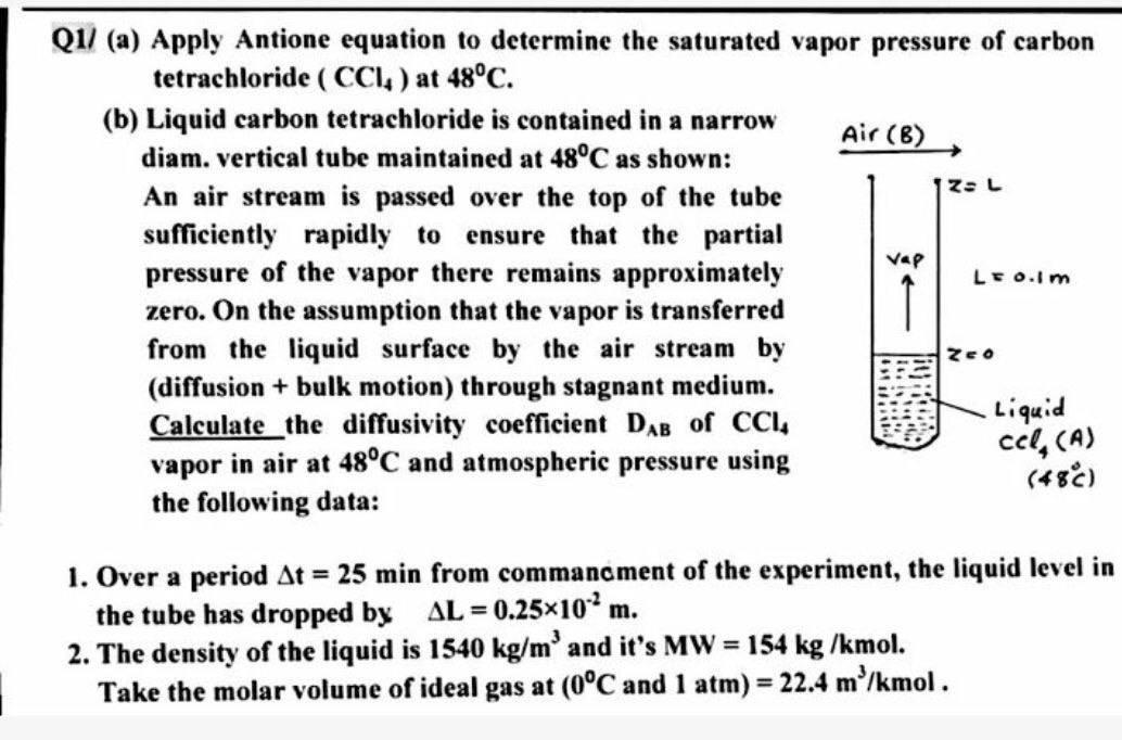 Solved 17:L Vap Q1/ (a) Apply Antione equation to determine | Chegg.com