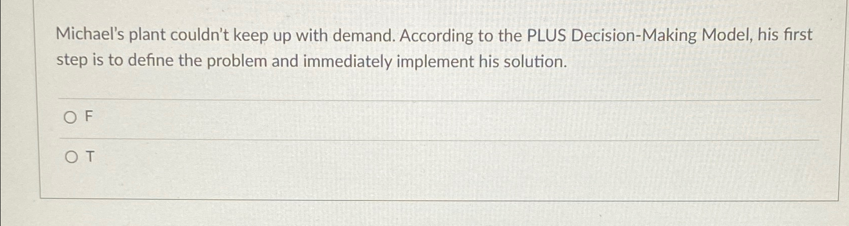 Solved Michael's plant couldn't keep up with demand. | Chegg.com