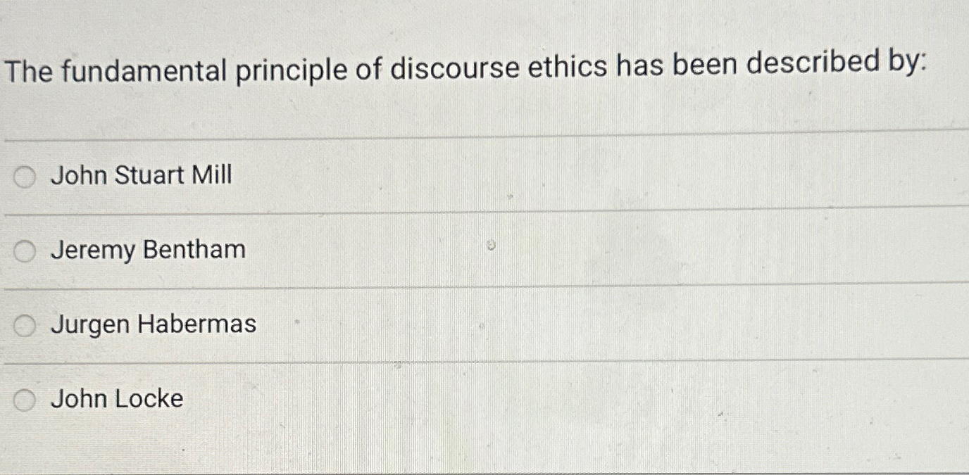 Solved The fundamental principle of discourse ethics has | Chegg.com