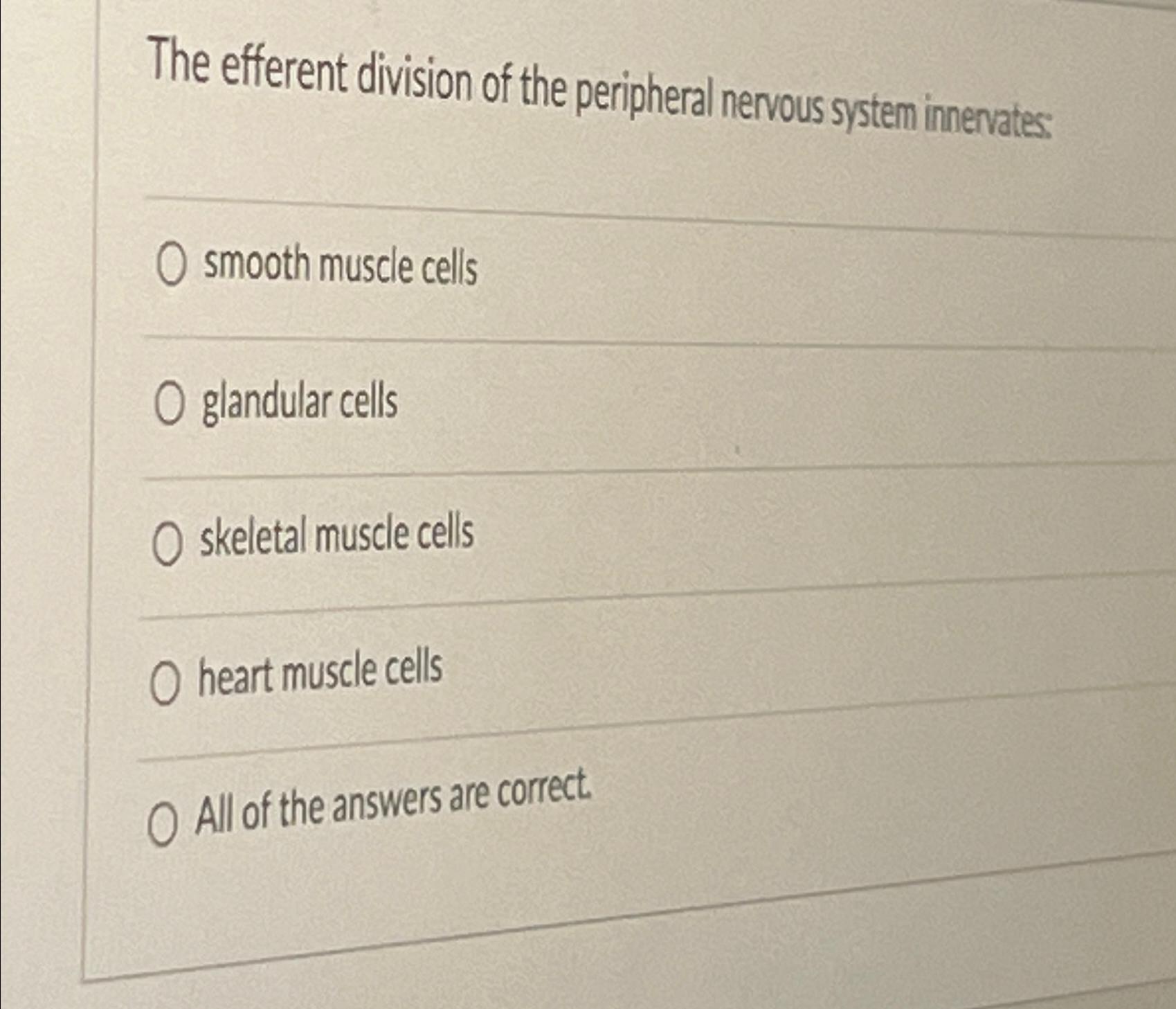 Solved The efferent division of the peripheral nervous | Chegg.com