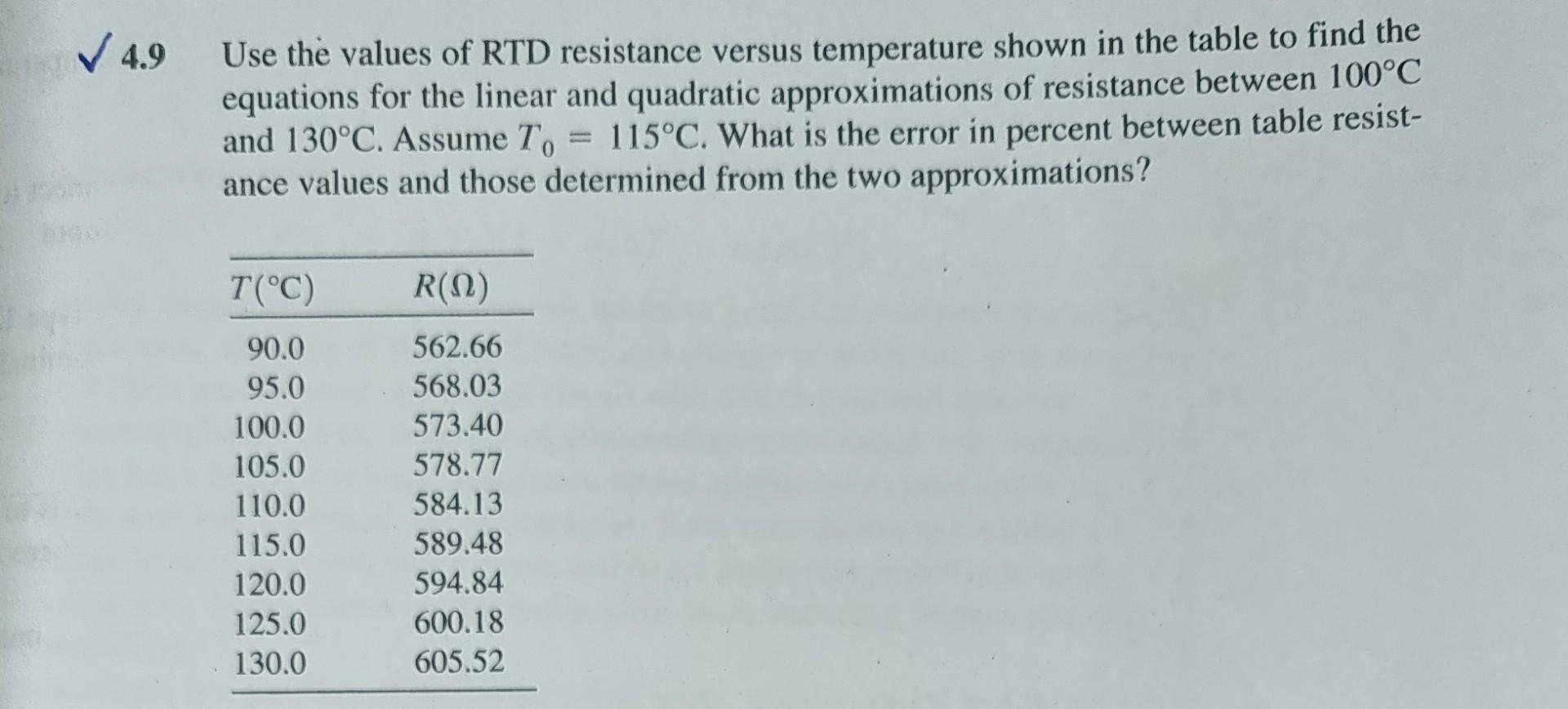 Solved Use the values of RTD resistance versus temperature | Chegg.com