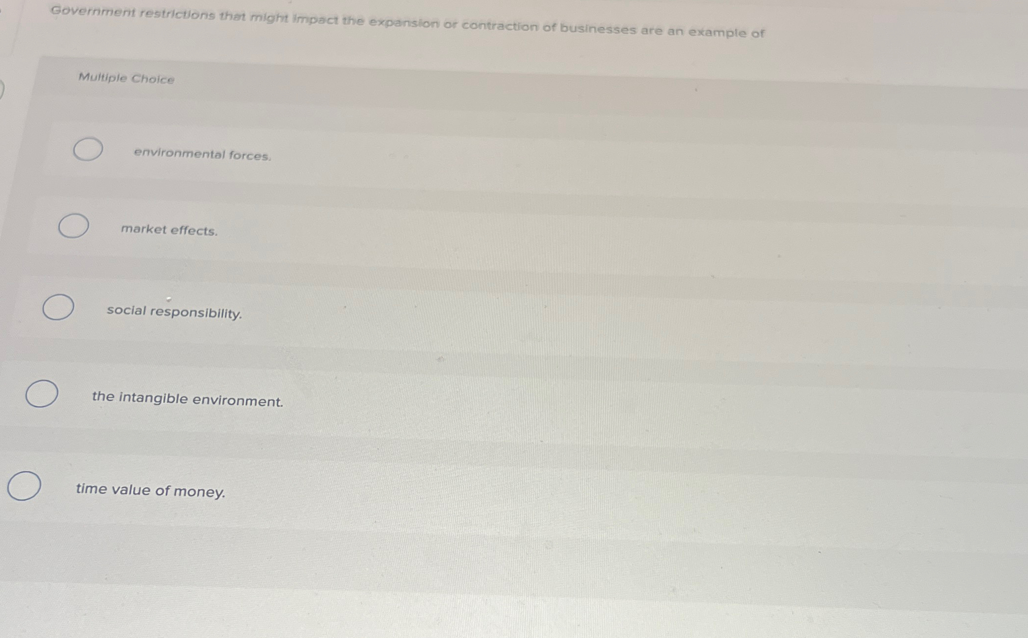 Solved Government restrictions that might impact the | Chegg.com