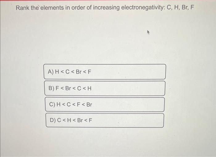 Solved Rank the elements in order of increasing | Chegg.com