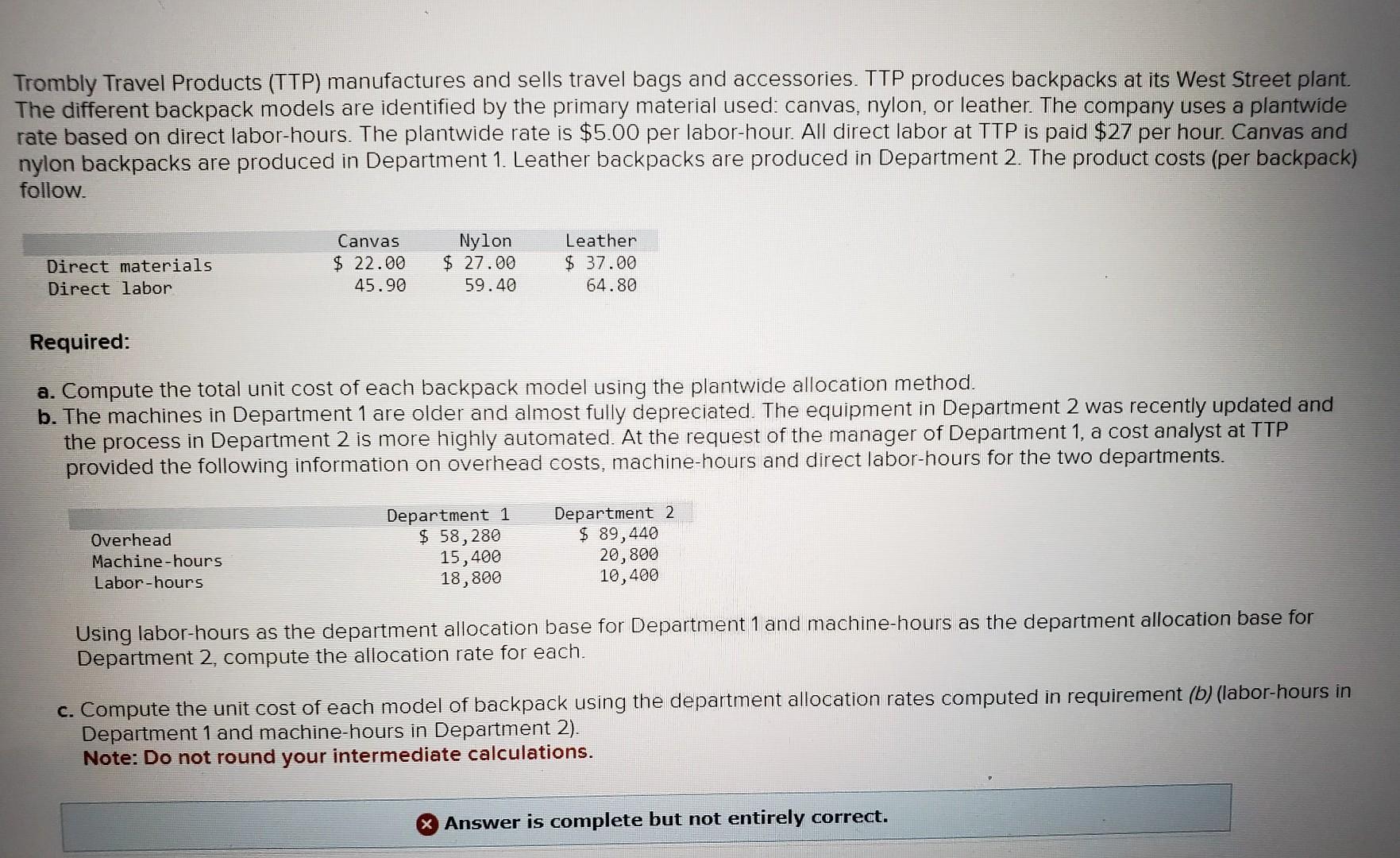 Solved Trombly Travel Products (TTP) manufactures and sells | Chegg.com