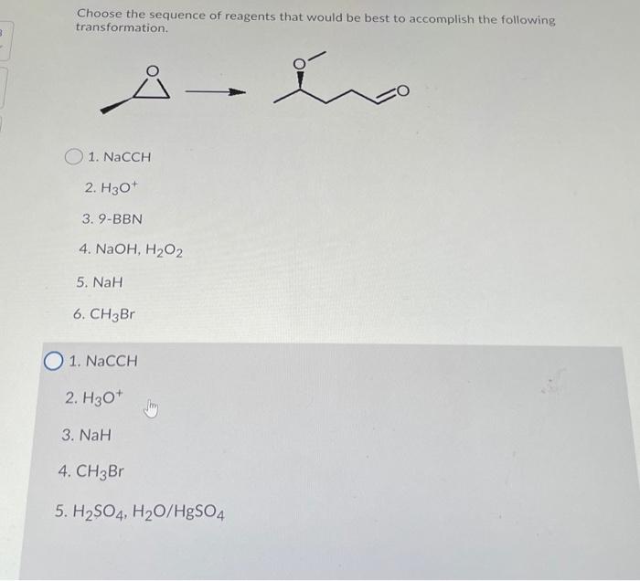 Solved Choose the sequence of reagents that would be best to | Chegg.com