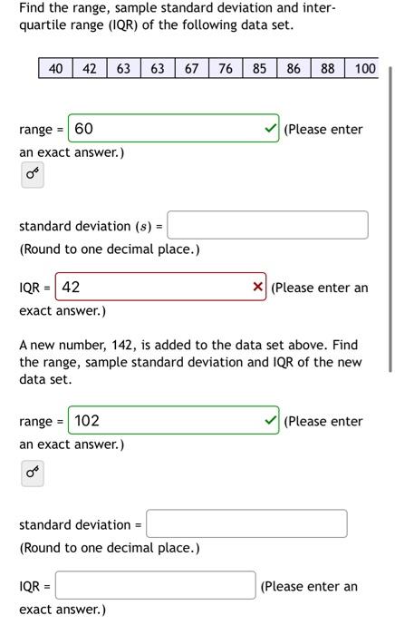 Solved Find the range, sample standard deviation and inter- | Chegg.com