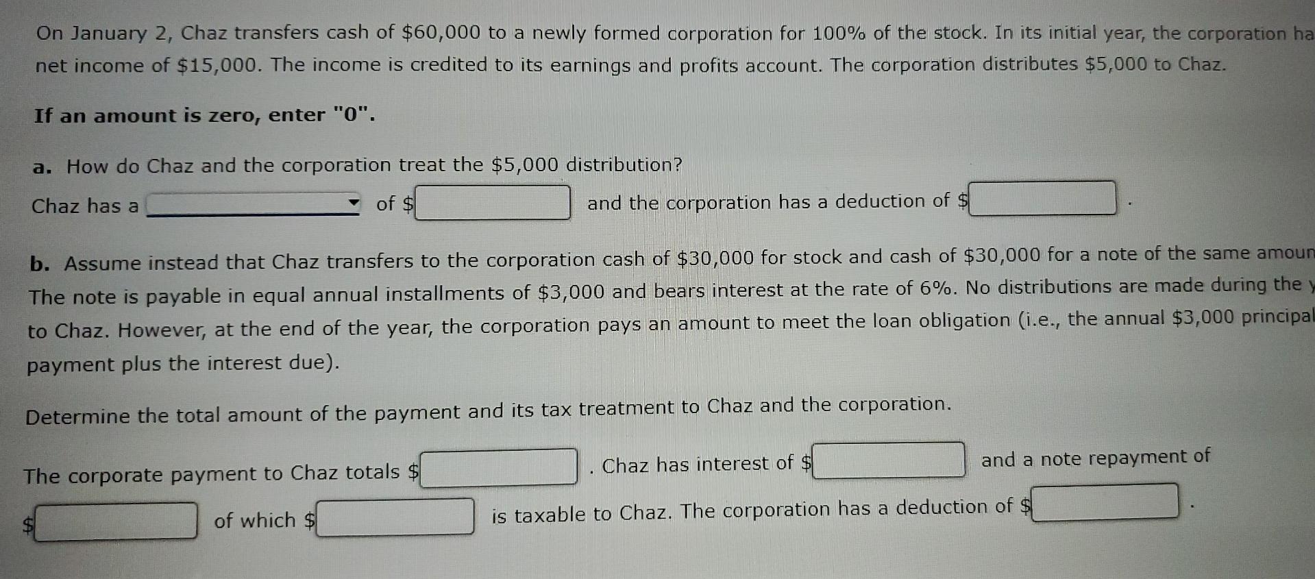 Solved On January 2, Chaz transfers cash of $60,000 to a | Chegg.com