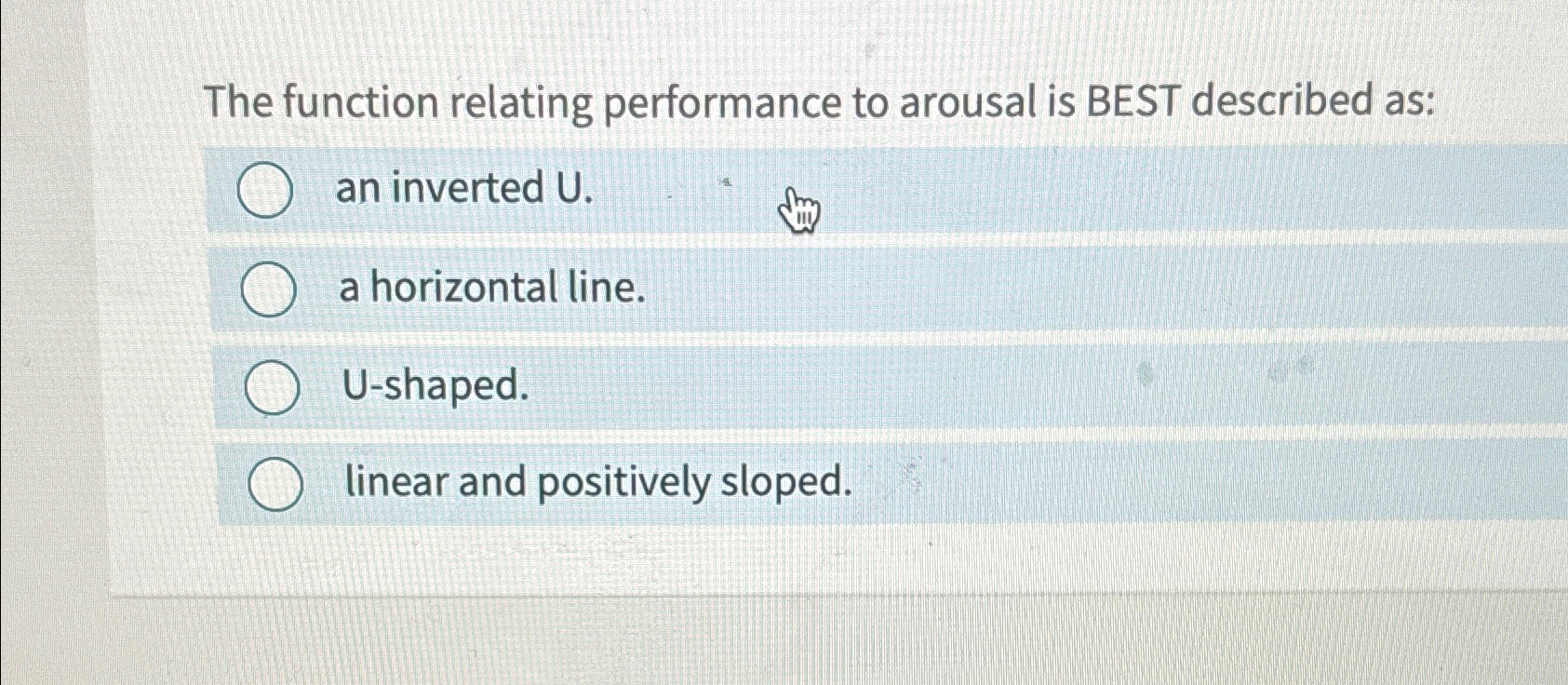 Solved The function relating performance to arousal is BEST | Chegg.com