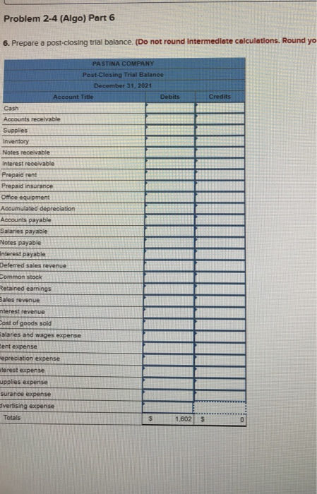 Solved Required Information Problem 2-4 (Algo) Accounting | Chegg.com