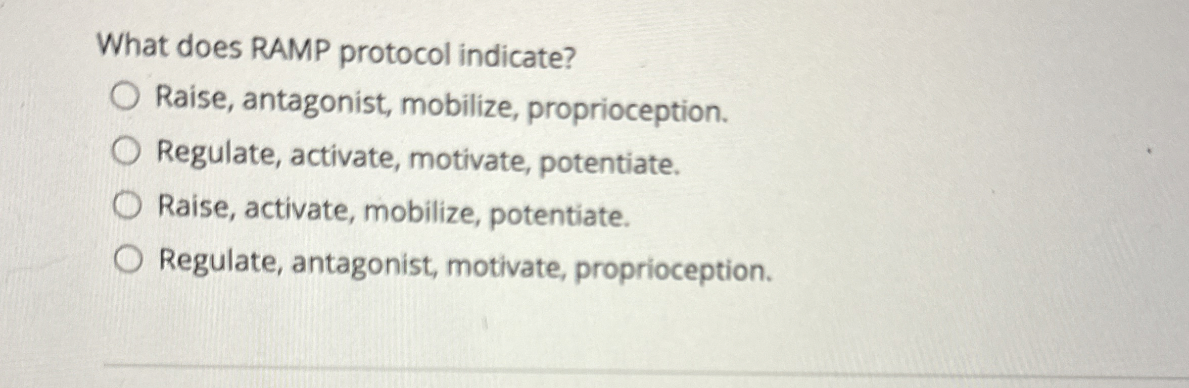 Solved What does RAMP protocol indicate?Raise, antagonist, | Chegg.com