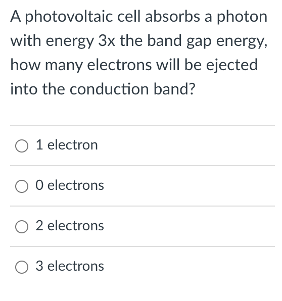 Solved A photovoltaic cell absorbs a photonwith energy 3x | Chegg.com