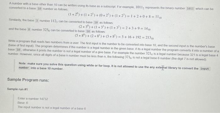 Solved A number with a base other than 10 can be written | Chegg.com