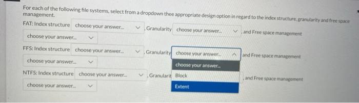 For each of the following file systems, select from a | Chegg.com