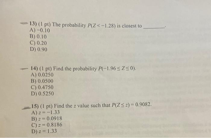 Solved 13) ( 1pt) The probability P(Z