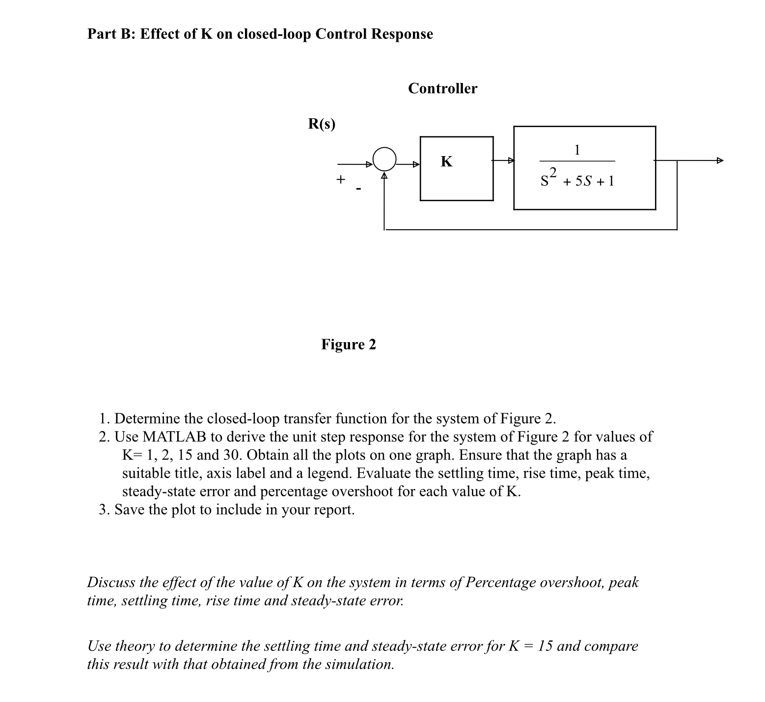 Solved Using Matlab Part B: Effect of K on closed-loop | Chegg.com