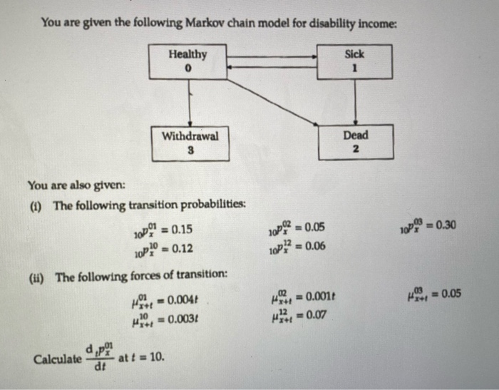 Solved You are given the following Markov chain model for | Chegg.com