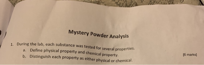 Solved Mystery Powder Analysis 1. During the lab, each | Chegg.com