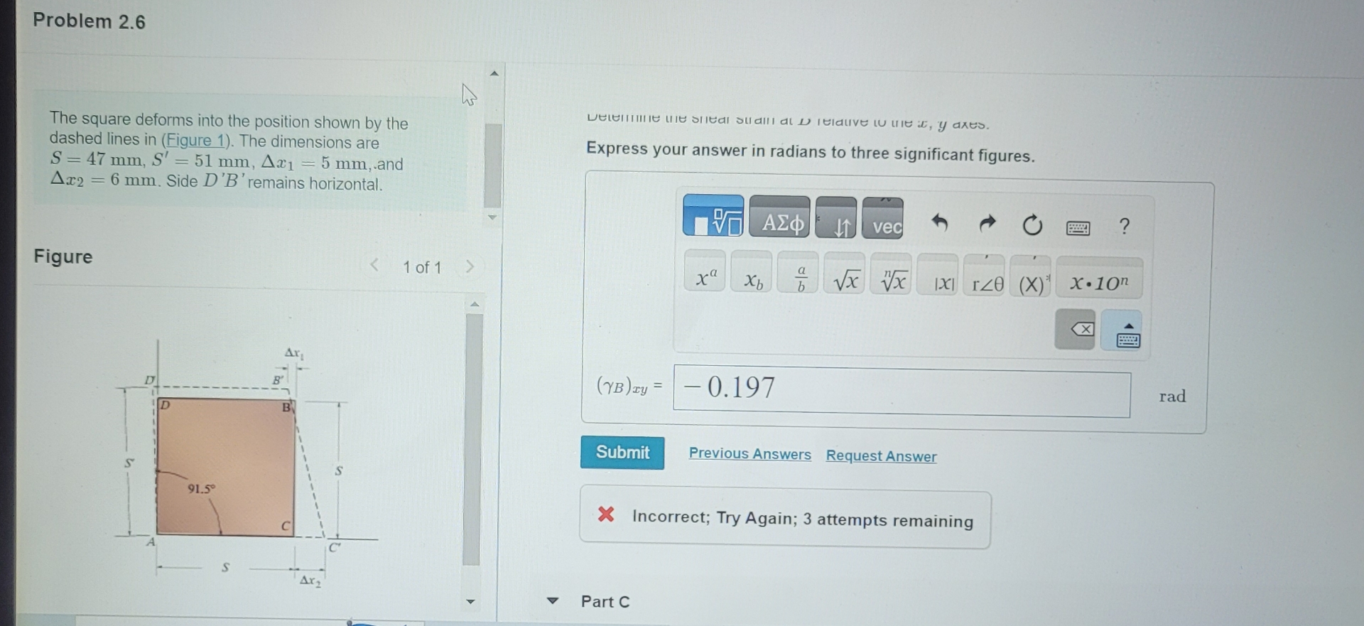 Solved Problem 2.6The square deforms into the position shown | Chegg.com