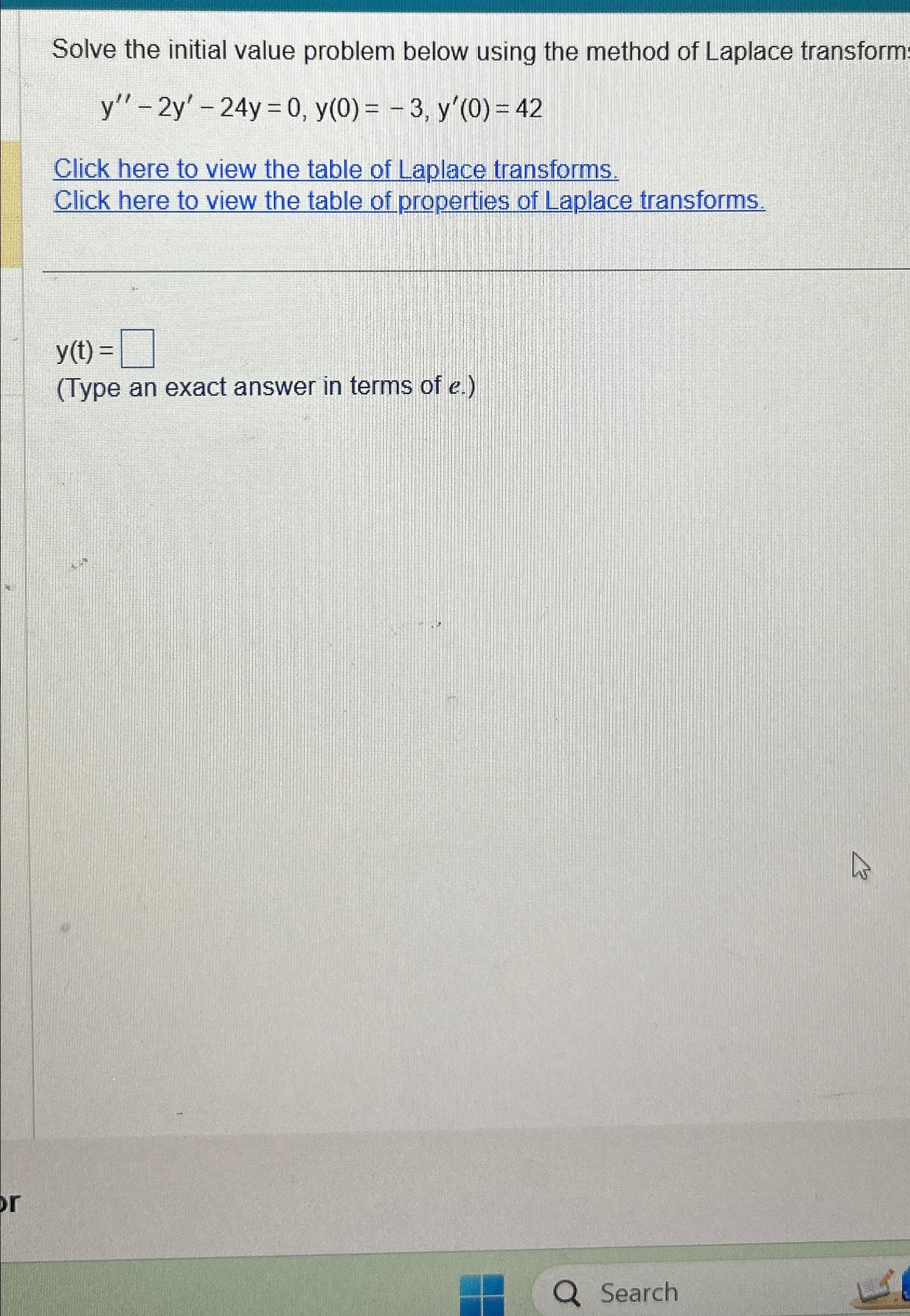Solved Solve the initial value problem below using the | Chegg.com