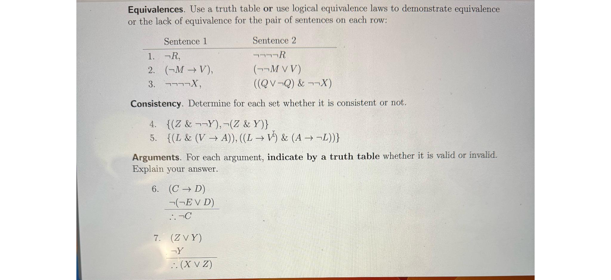 Equivalences. Use a truth table or use logical | Chegg.com