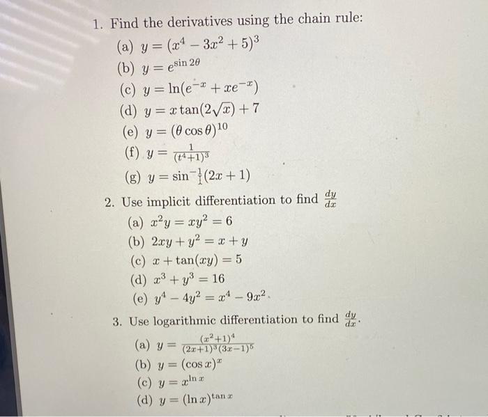 Solved 1. Find the derivatives using the chain rule: (a) | Chegg.com