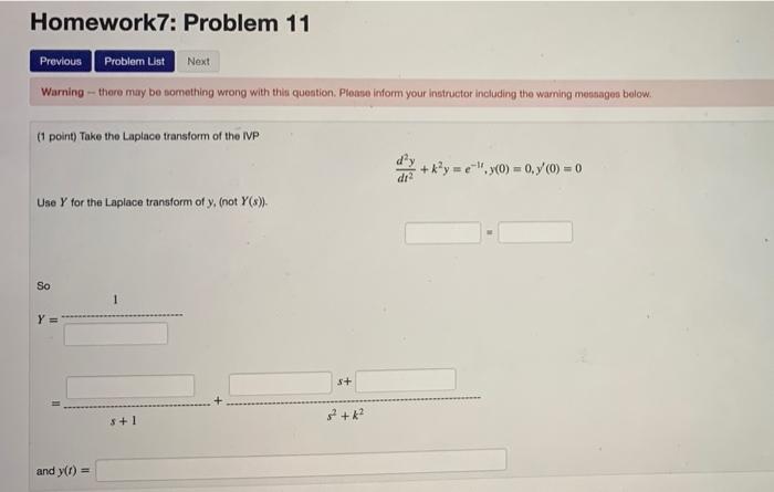 Solved Homework7: Problem 11 Previous Problem List Warning | Chegg.com