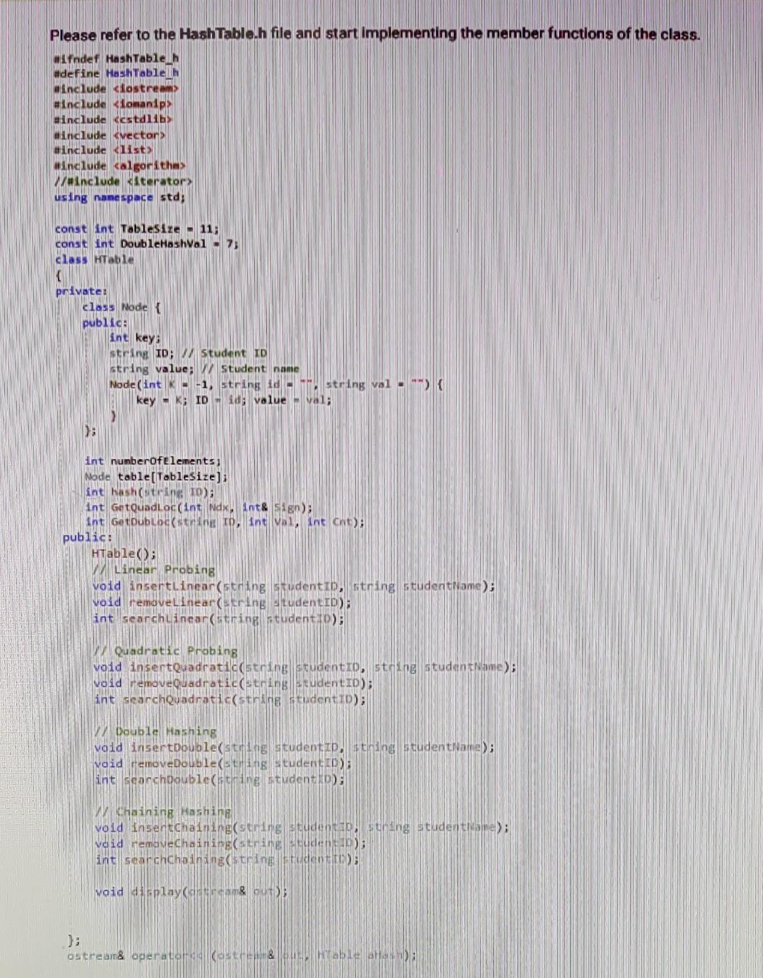 Solved Please refer to the HashTable.h file and start | Chegg.com
