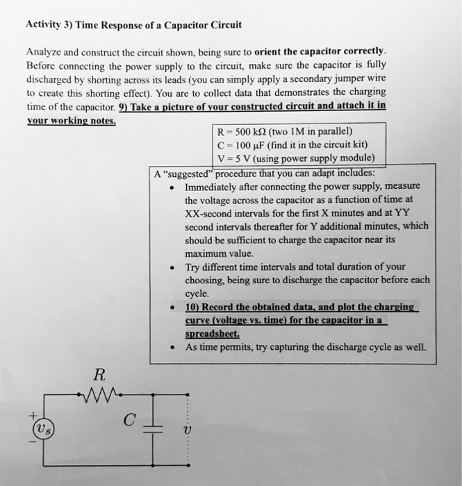 Solved Activity 3) Time Response of a Capacitor Circuit | Chegg.com