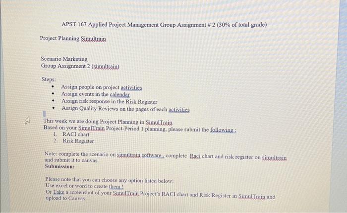 Solved APST 167 Applied Project Management Group Assignment | Chegg.com