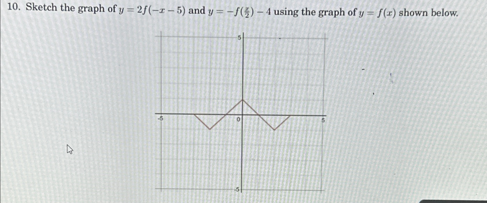 Solved Sketch the graph of y=2f(-x-5) ﻿and y=-f(x2)-4 ﻿using | Chegg.com