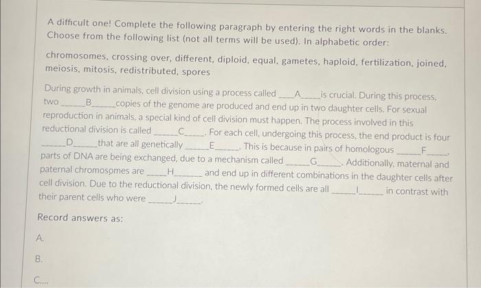 Solved A difficult one! Complete the following paragraph by | Chegg.com