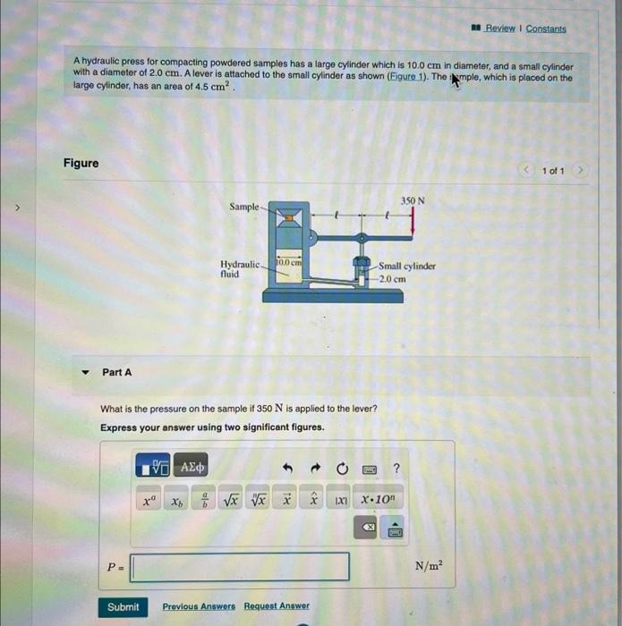 Solved A hydraulic press for compacting powdered samples has | Chegg.com