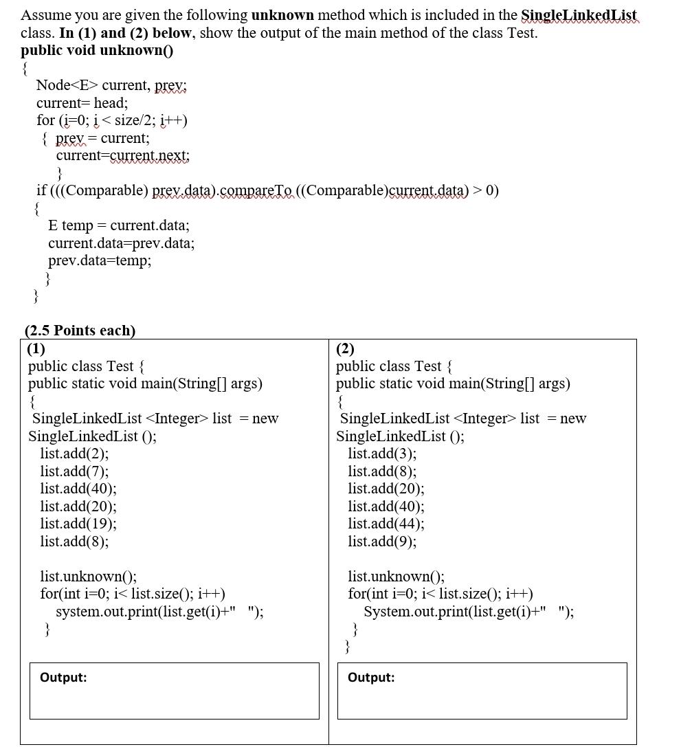Solved Assume you are given the following unknown method | Chegg.com