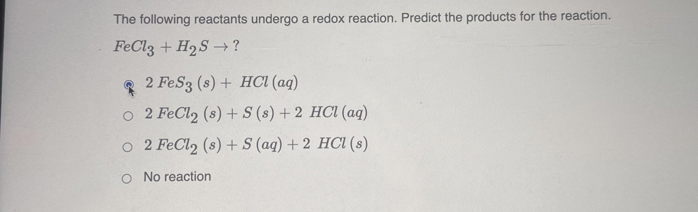 Solved The following reactants undergo a redox reaction. | Chegg.com