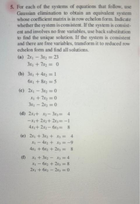 Solved 5. For each of the systems of equations that follow, | Chegg.com