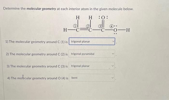 Solved Determine the molecular geometry at each interior | Chegg.com