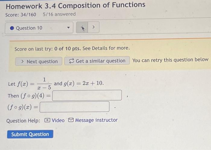 Solved Homework 3.4 Composition of Functions Score: | Chegg.com