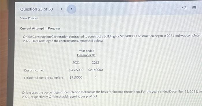 Solved Oriole Construction Corporation contracted to | Chegg.com